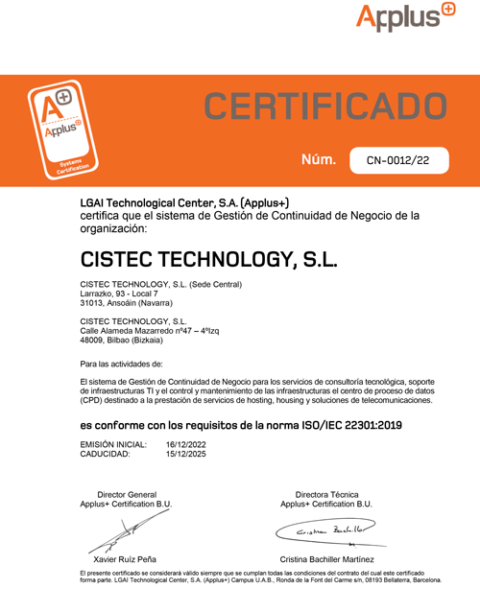 Política de Continuidad de Negocio | CISTEC Technology